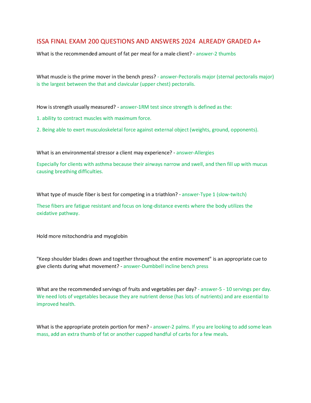 ISSA FINAL EXAM 200 QUESTIONS AND ANSWERS 2024 ALREADY GRADED A+ ...