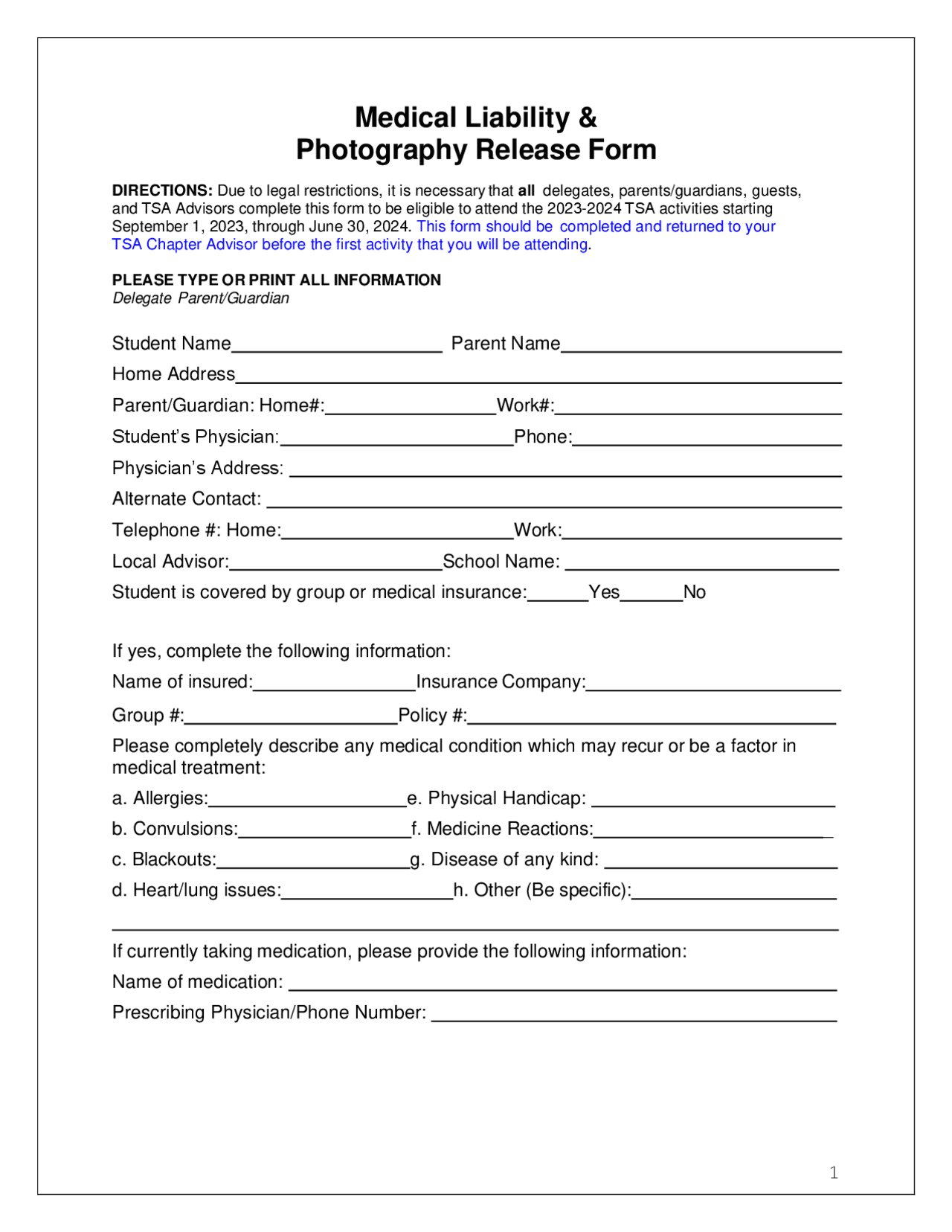 TSA Activities Release Form & Conduct Code for 2023-2024 | Summaries ...
