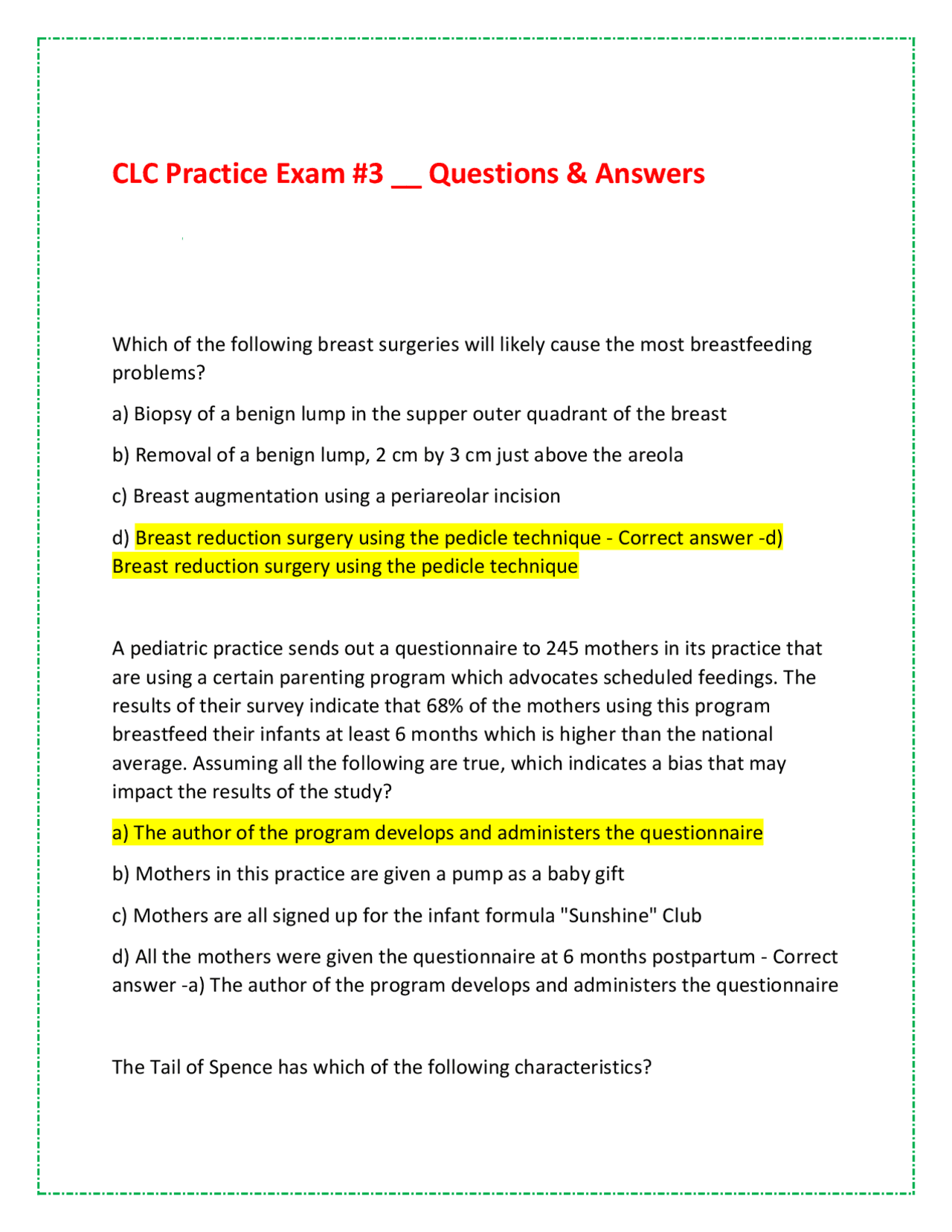 CLC Practice Exam #3 __ Questions & Answers | Exams Nursing | Docsity