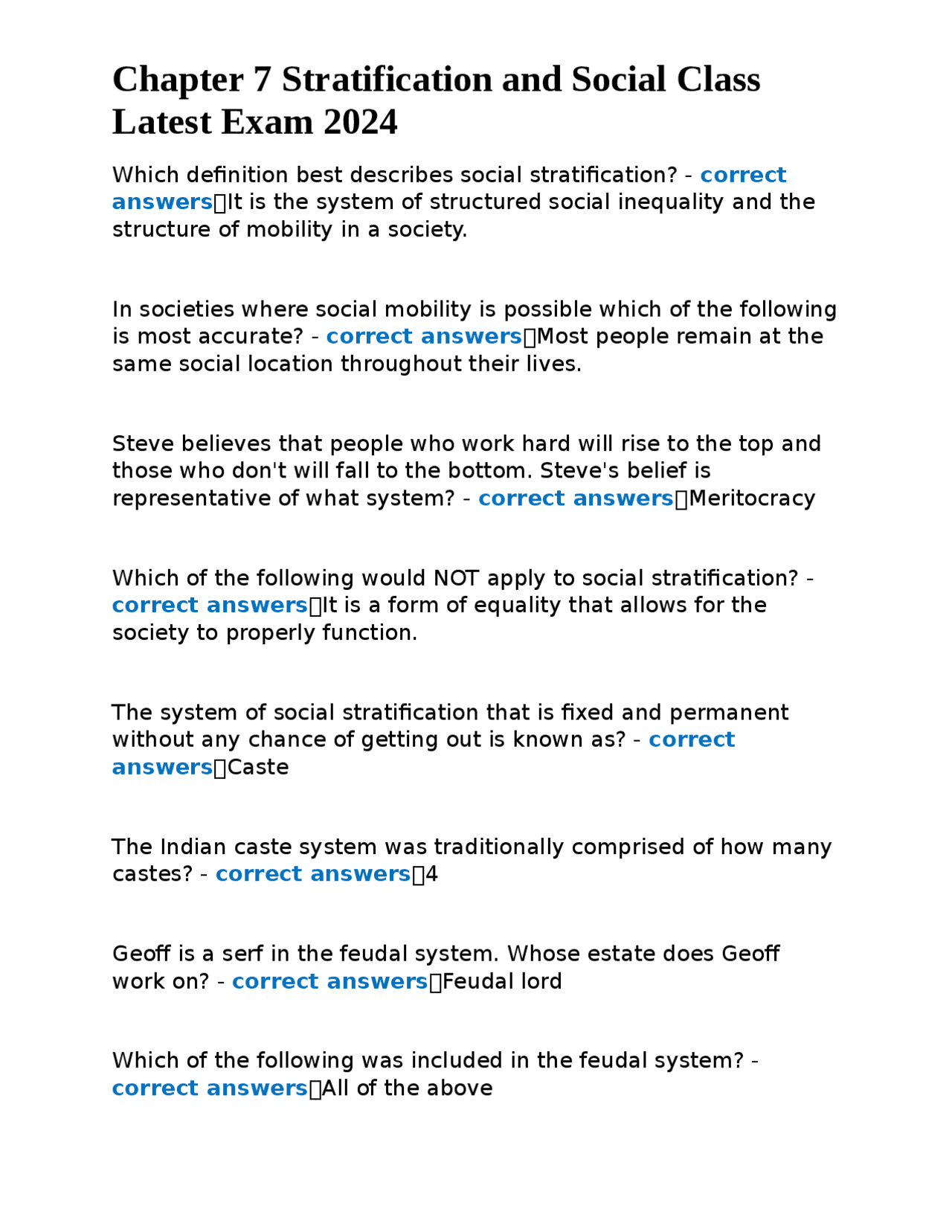 Social Stratification and Mobility: Exam Review 2024 | Exams Nursing ...