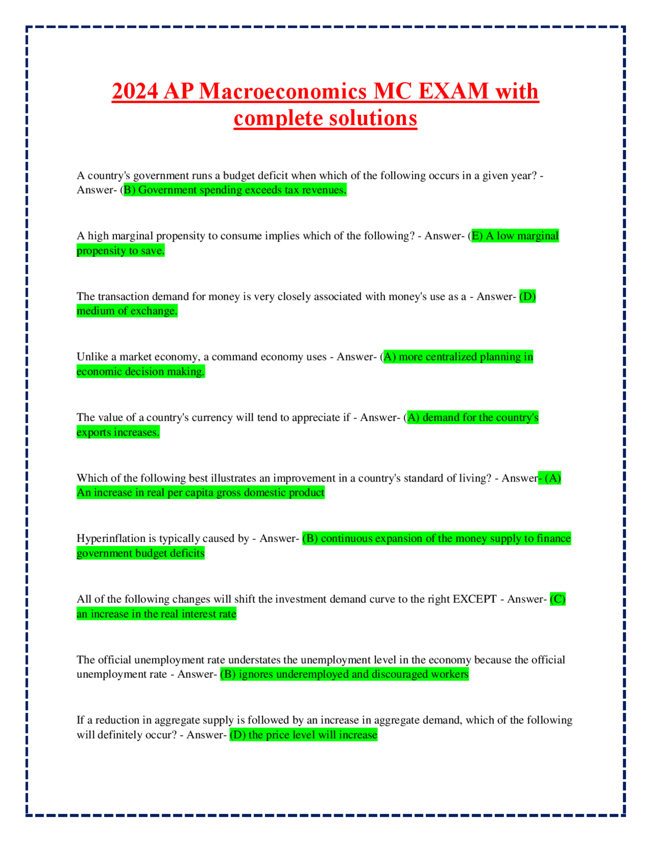 2024 AP Macroeconomics MC EXAM with complete solutions | Exams ...