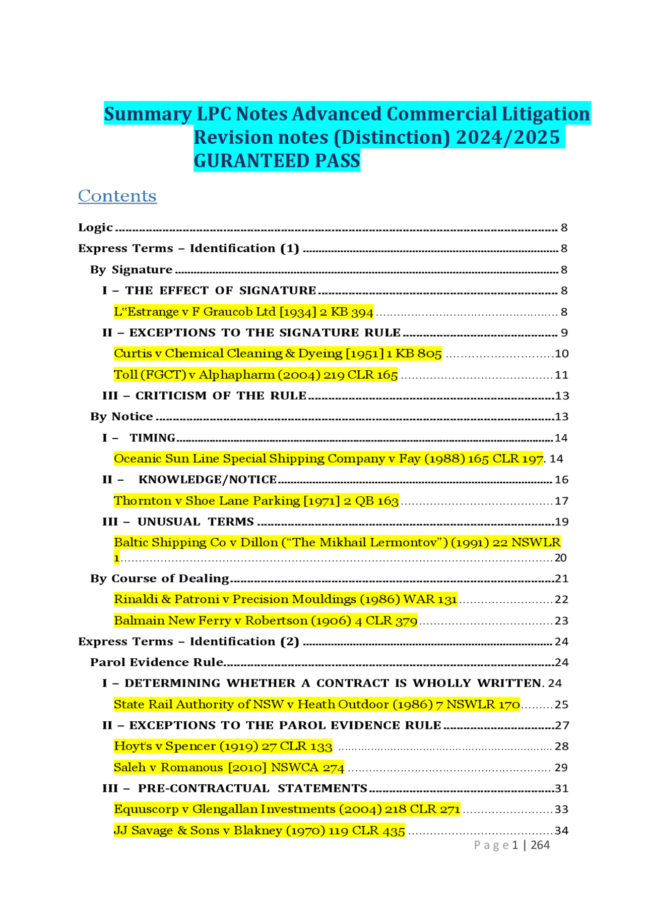 Summary LPC Notes Advanced Commercial Litigation Revision notes ...