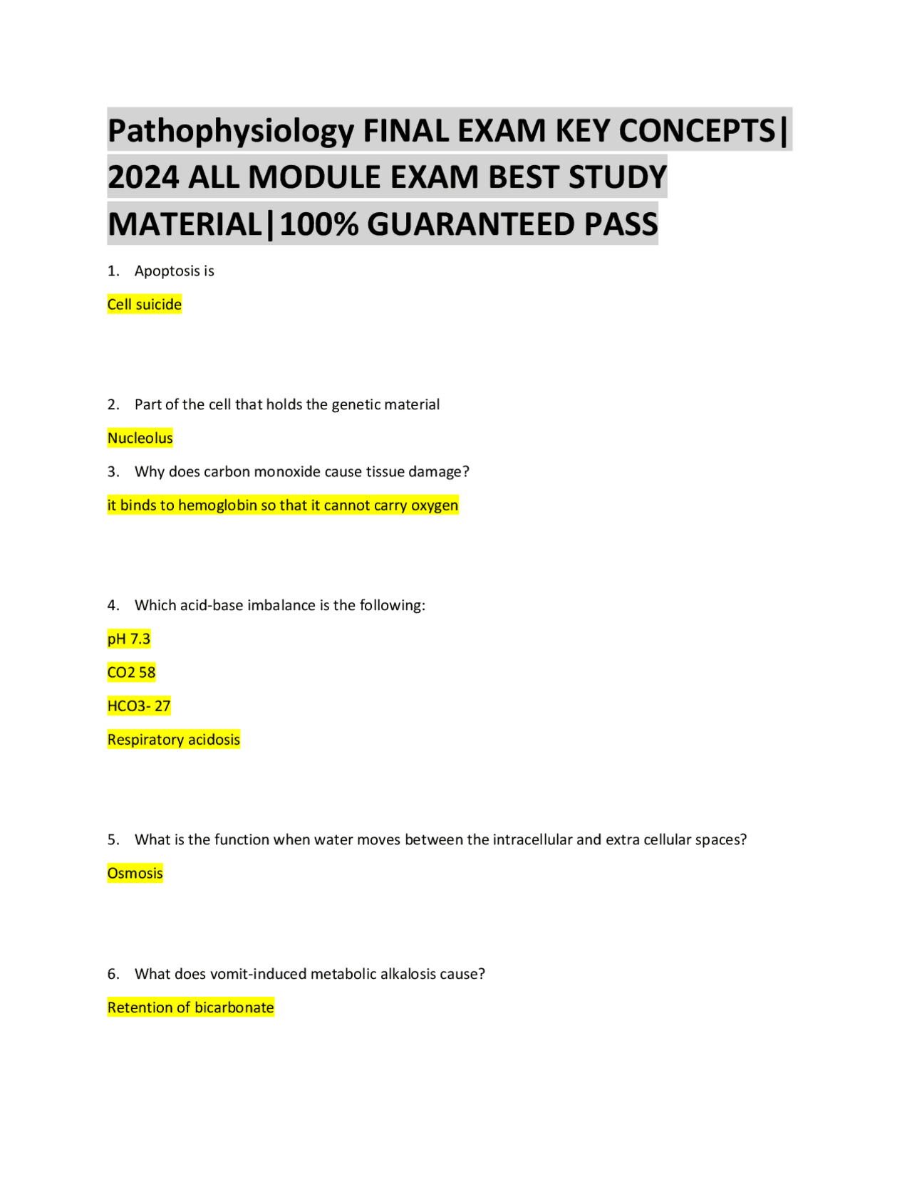 Pathophysiology FINAL EXAM KEY CONCEPTS| 2024 ALL MODULE EXAM BEST ...