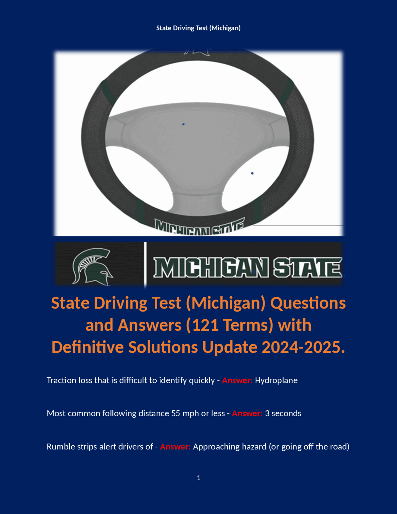 State Driving Test (Michigan) Questions and Answers (121 Terms) with ...