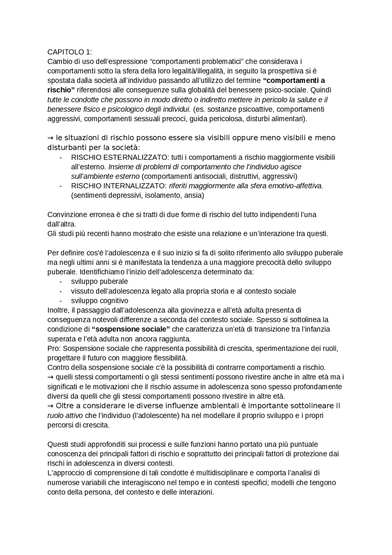 Rischi in Adolescenza | Schemi e mappe concettuali di Psicodinamica Delle Relazioni Sociali ...