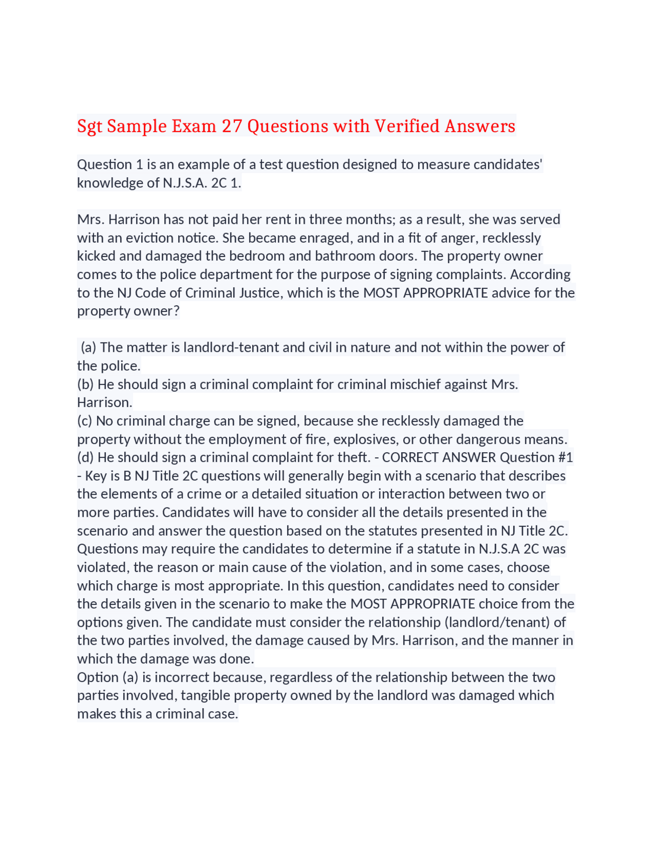 Sgt Sample Exam 27 Questions with Verified Answers,100% CORRECT | Exams ...