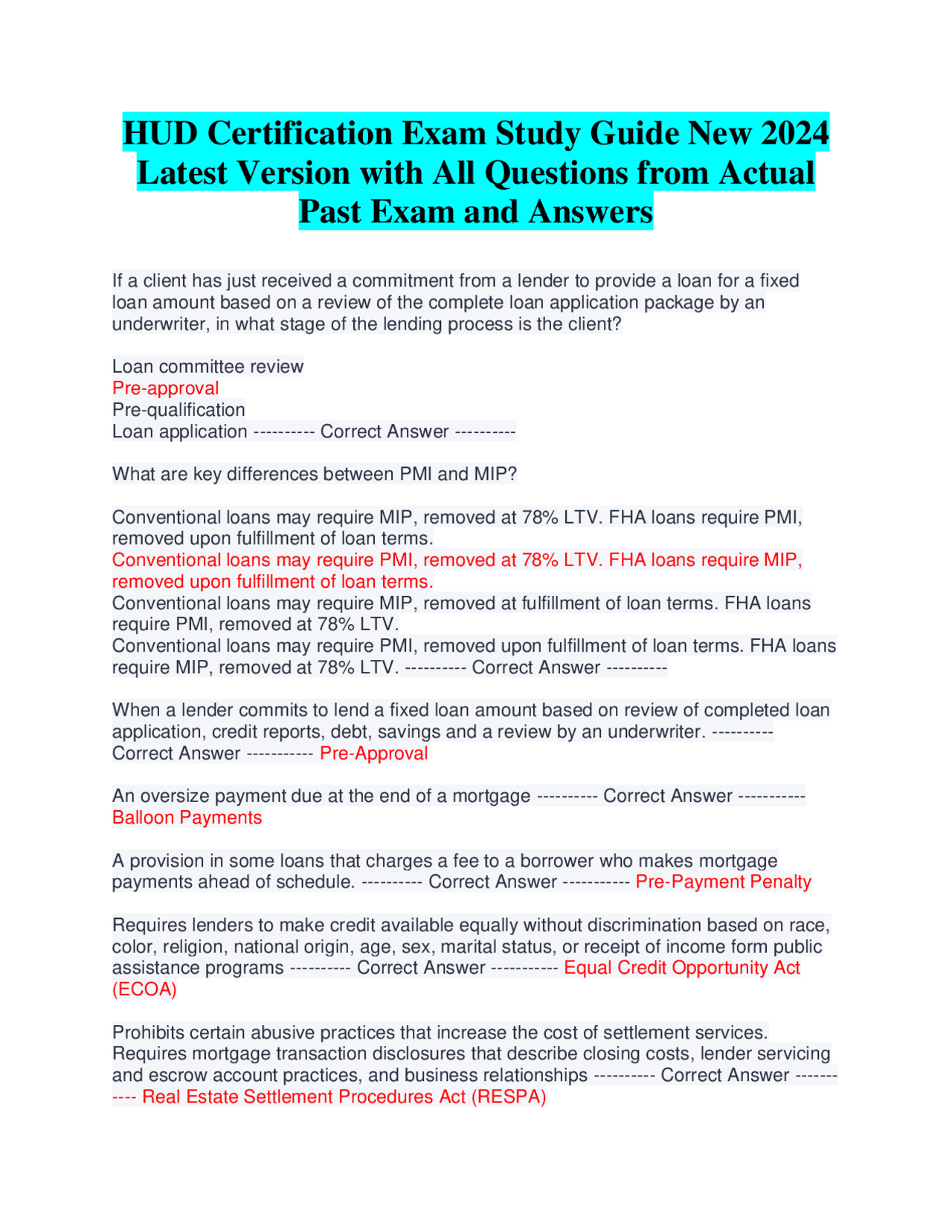 HUD Certification Exam Study Guide New 2024 Latest Version with All ...