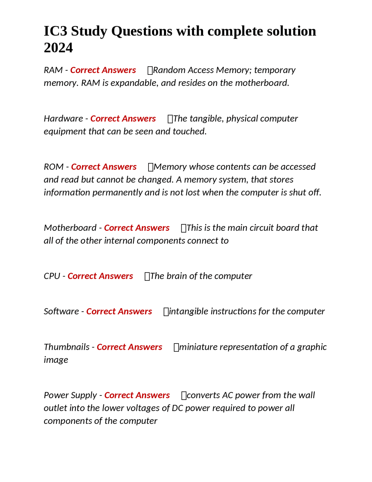 IC3 Study Questions and Answers for Computer Hardware and Software ...