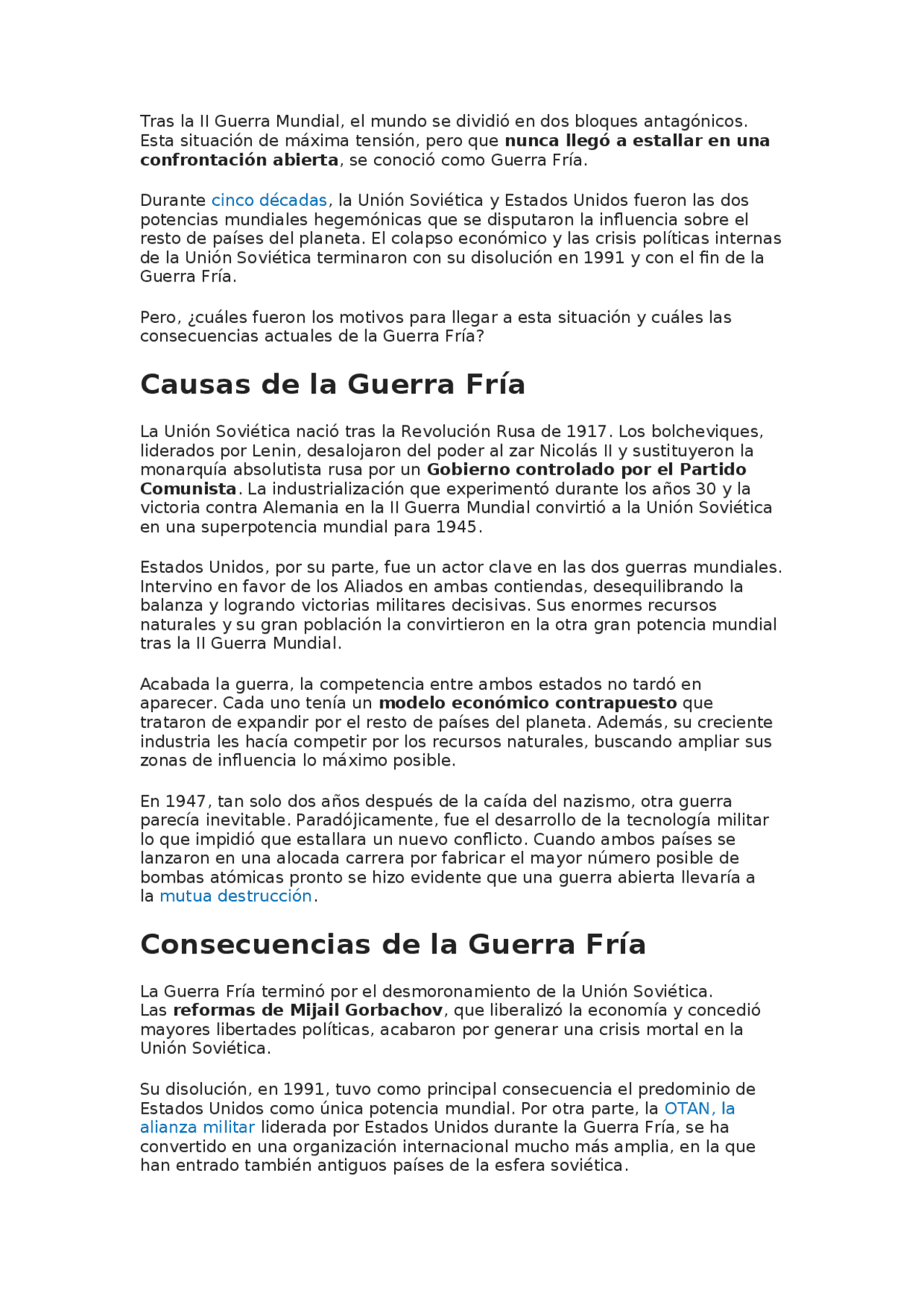La Guerra Fría: Rivalidad entre Estados Unidos y la Unión Soviética | Esquemas y mapas ...