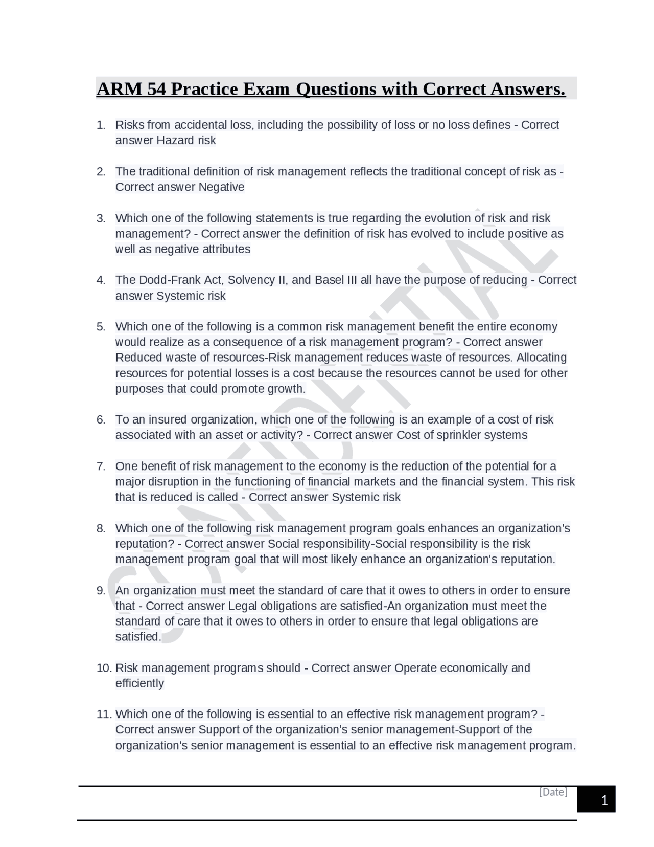 ARM 54 Practice Exam Questions with Correct Answers. | Exams Banking ...