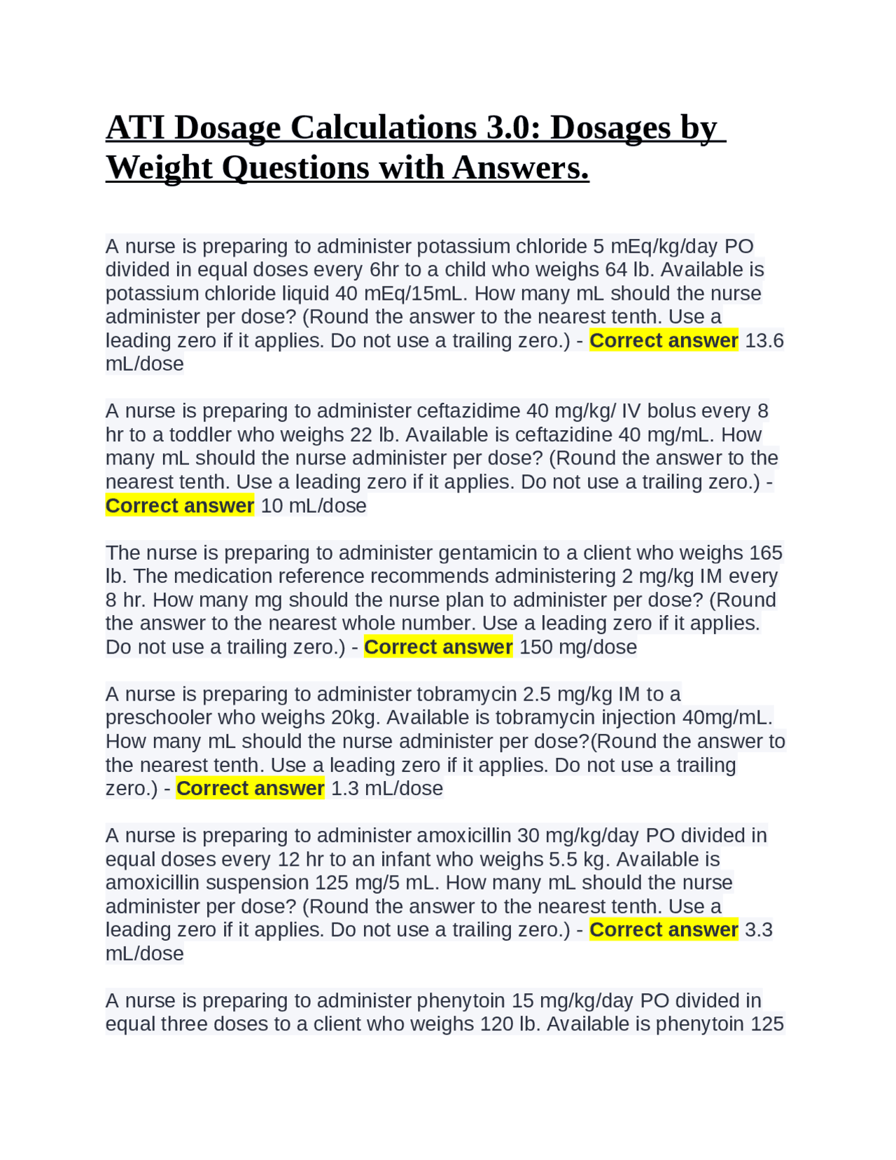 ATI Dosage Calculations 3.0: A Comprehensive Guide for Nurses | Exams ...