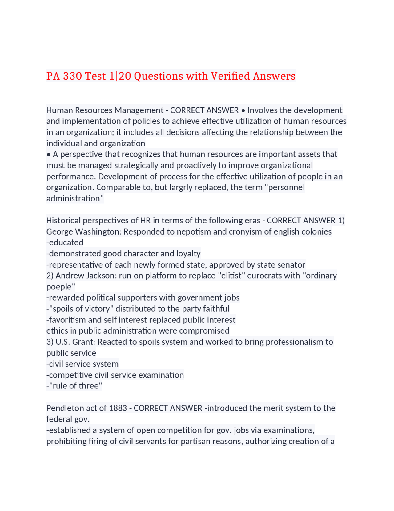 PA 330 Test 1|20 Questions with Verified Answers,100% CORRECT | Exams ...