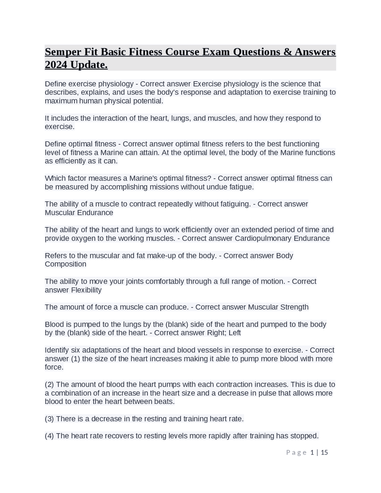 Semper Fit Basic Fitness Course Exam Questions & Answers 2024 Update ...