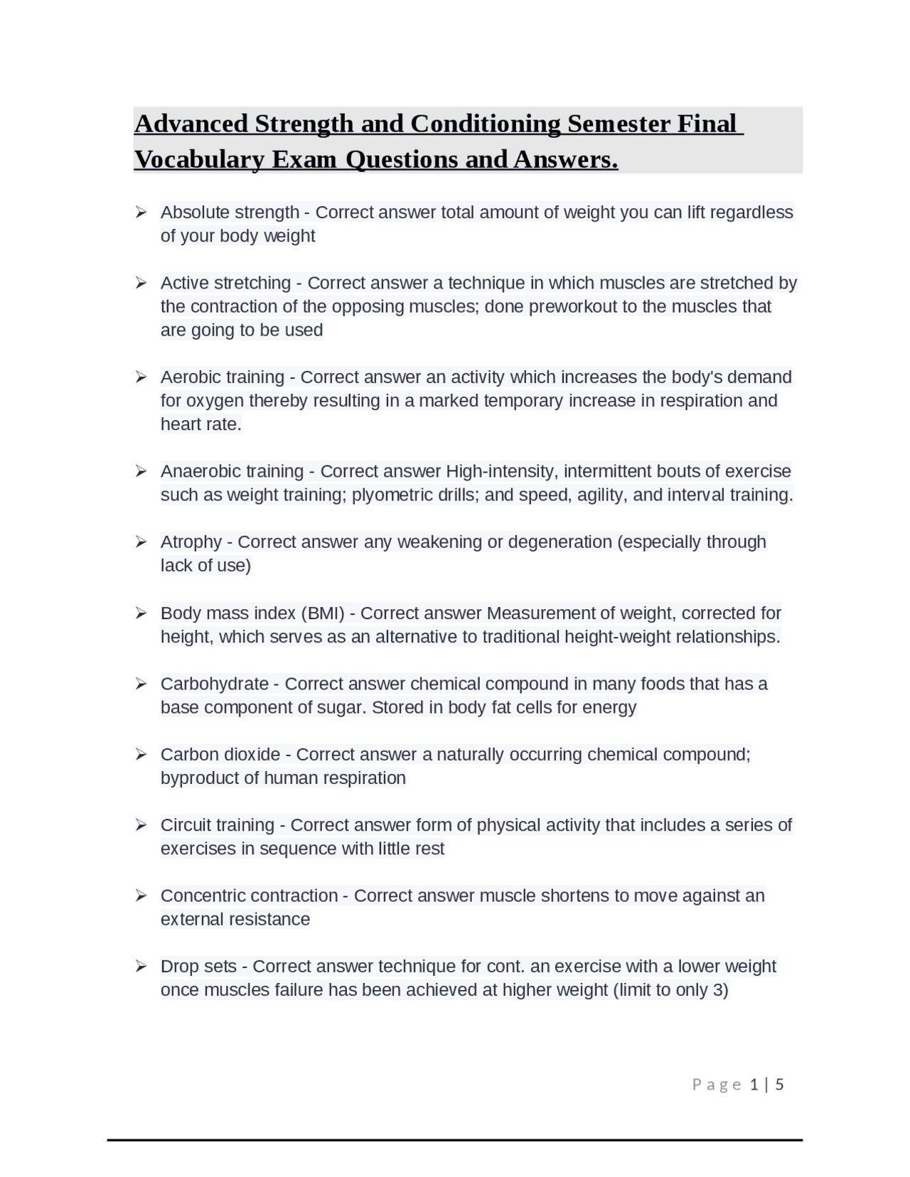 Advanced Strength and Conditioning Semester Final Vocabulary Exam ...