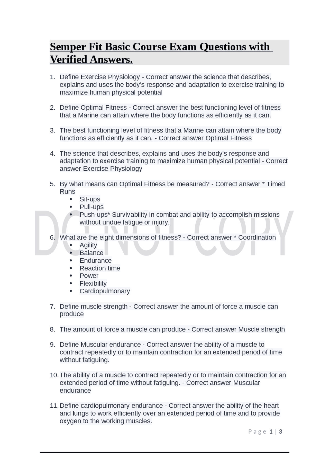 Semper Fit Basic Course Exam Questions with Verified Answers. | Exams ...