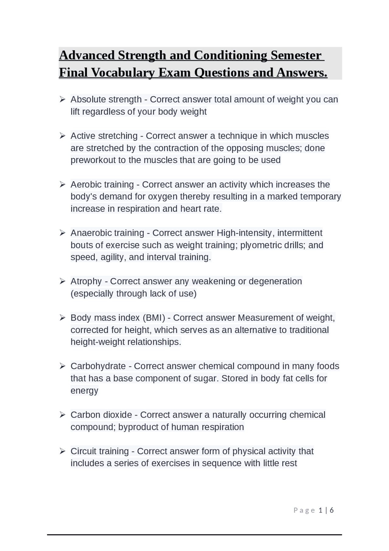 Advanced Strength and Conditioning Semester Final Vocabulary Exam ...
