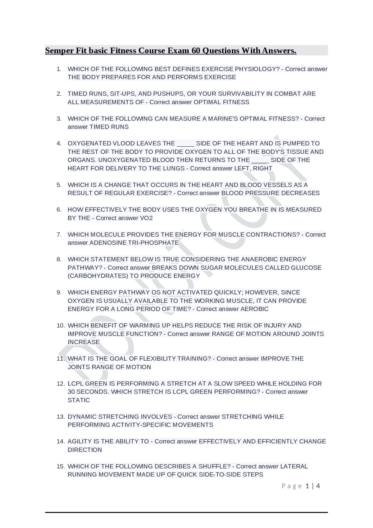 Semper Fit basic Fitness Course Exam 60 Questions With Answers. | Exams ...