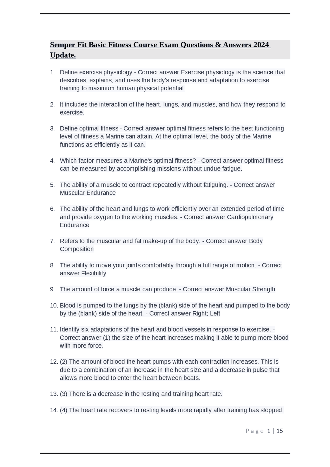 Semper Fit Basic Fitness Course Exam Questions & Answers 2024 Update ...