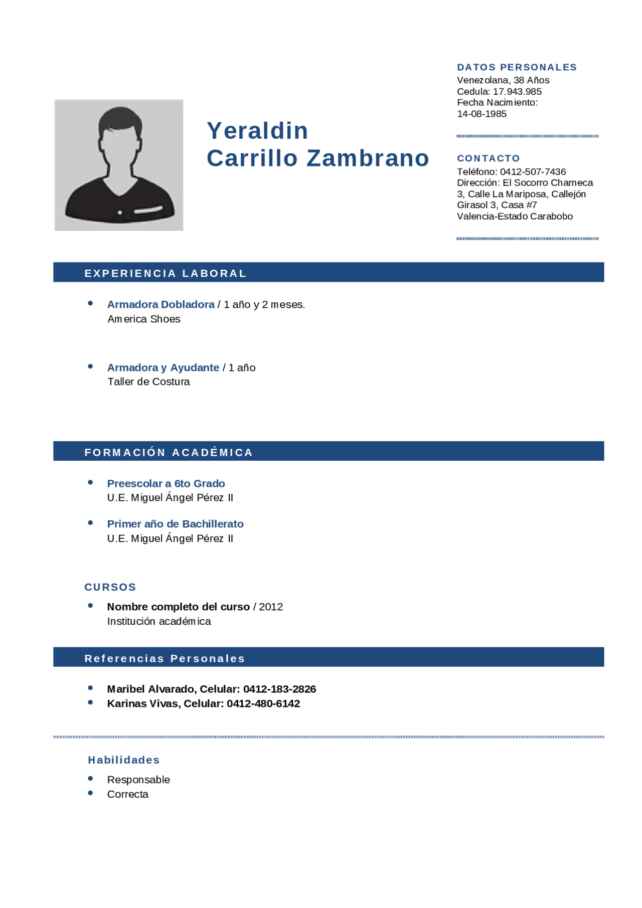 Curriculo de presentacion laboral | Exámenes selectividad de Derecho | Docsity