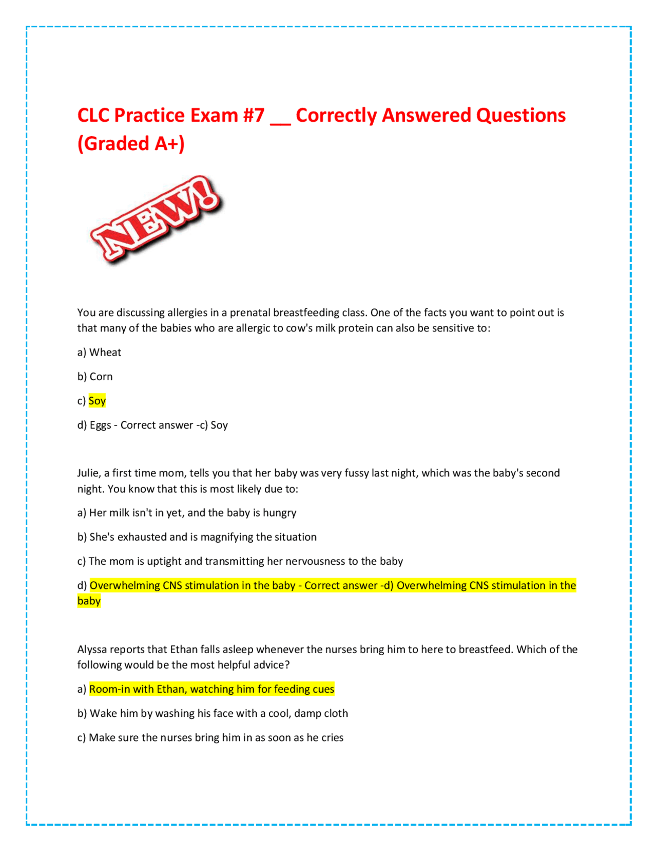 CLC Practice Exam #7 __ Correctly Answered Questions (Graded A+ ...