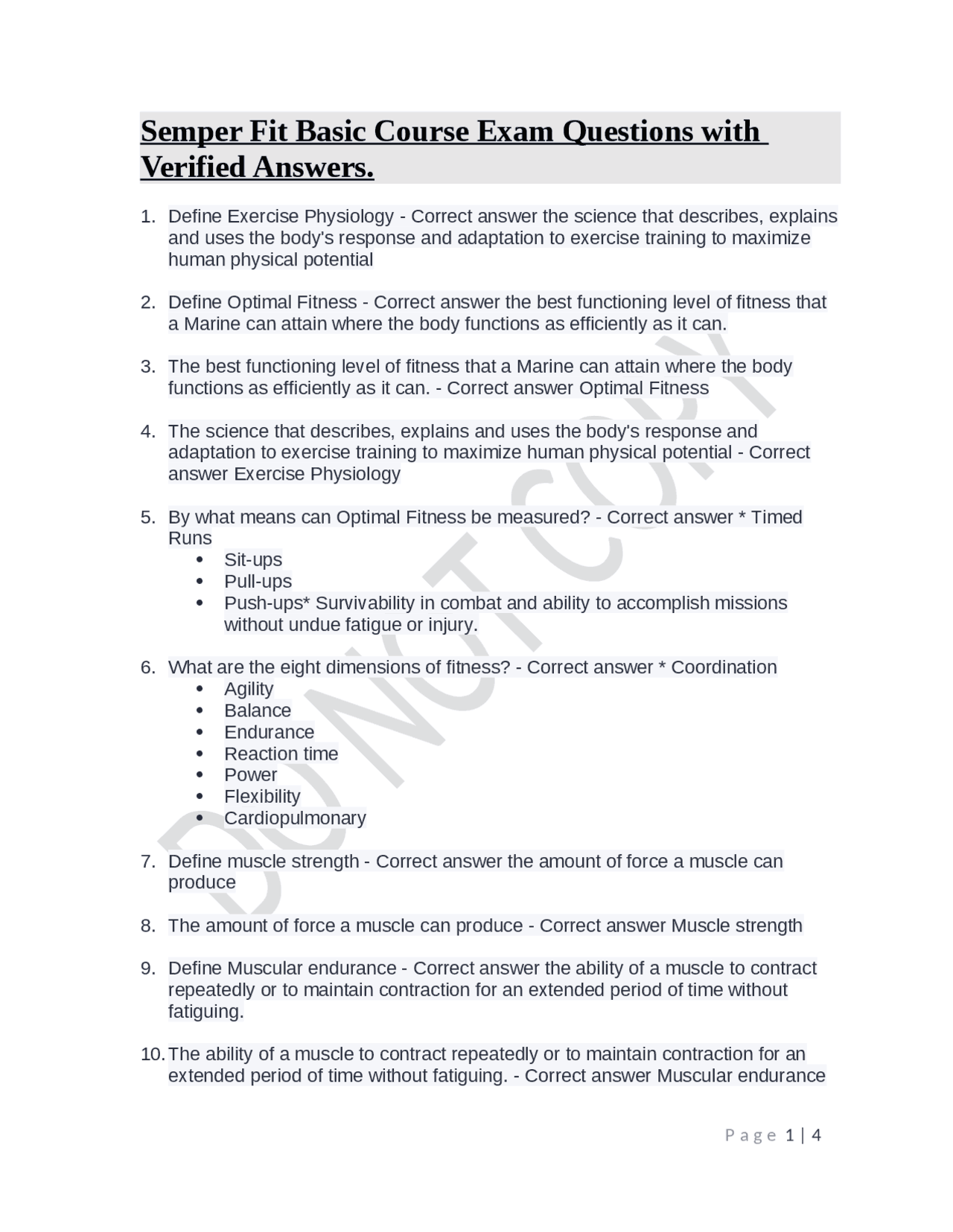Semper Fit Basic Course Exam Questions with Verified Answers. | Exams ...