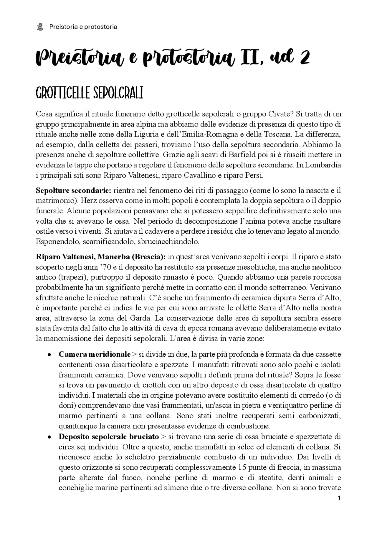 Appunti seconda parte di preistoria e protostoria | Appunti di Preistoria | Docsity
