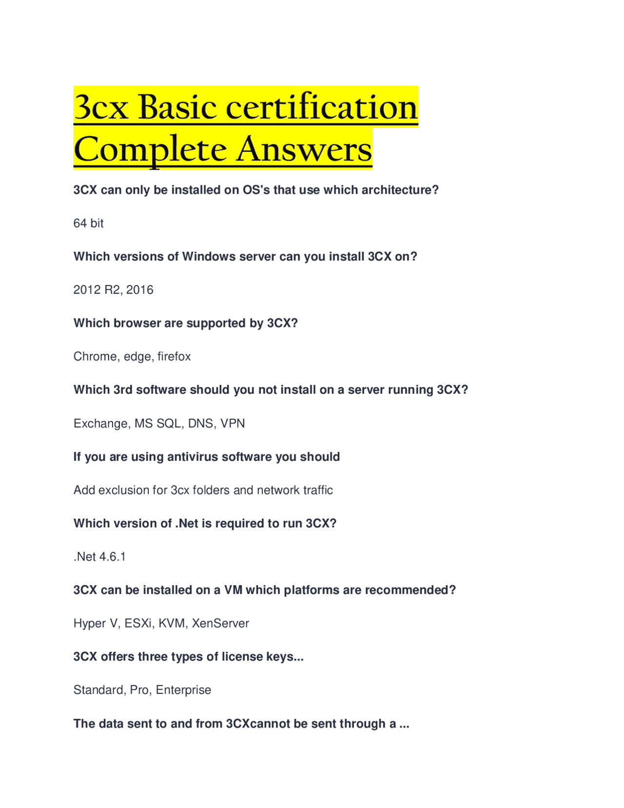 3cx Basic certification Complete Answers GUARANTEED PASS | Exams ...