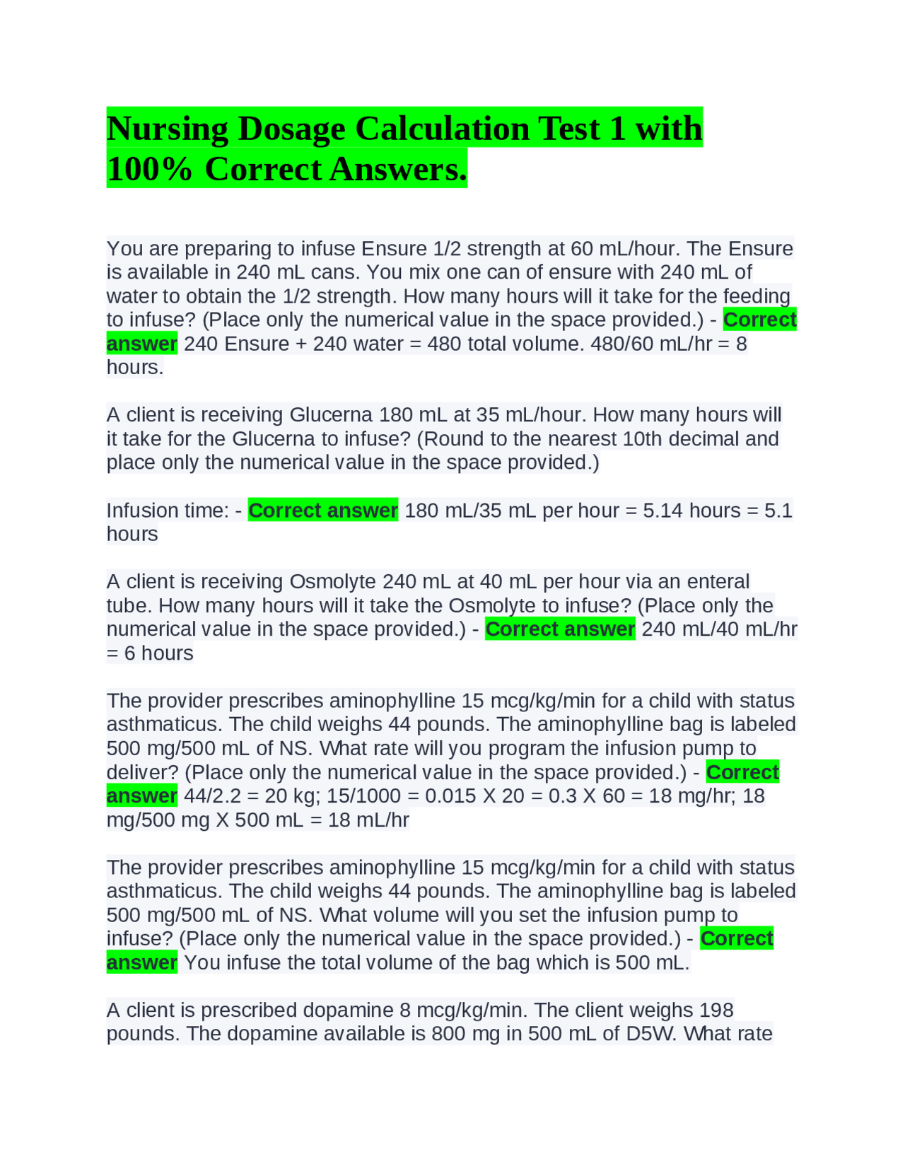 Pharmacology Calculations for Infusions and Dosages | Exams Nursing ...