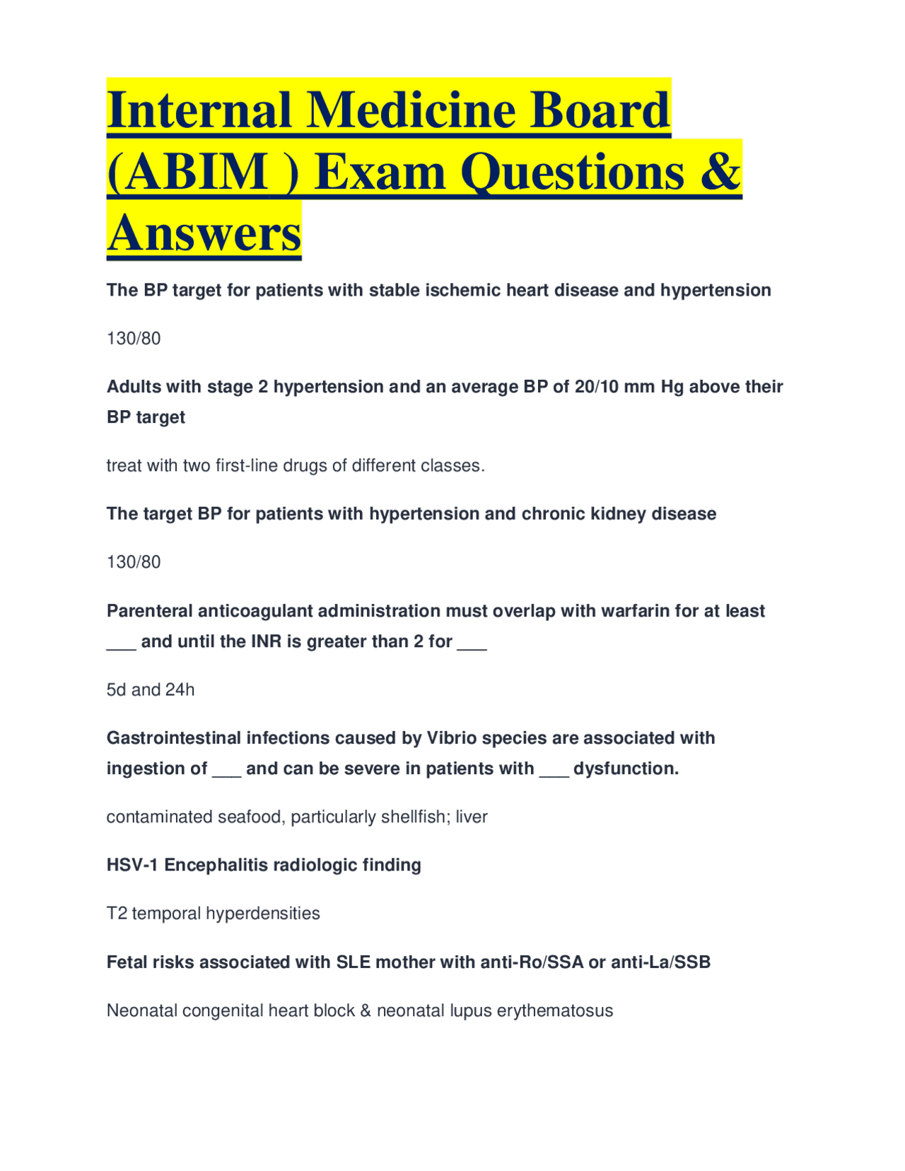 Internal Medicine Board (ABIM ) Exam Questions & Answers GUARANTEED ...