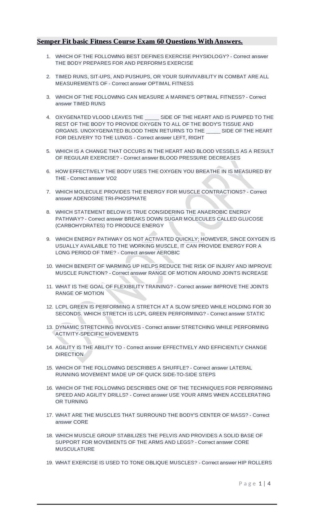 Semper Fit basic Fitness Course Exam 60 Questions With Answers. | Exams ...