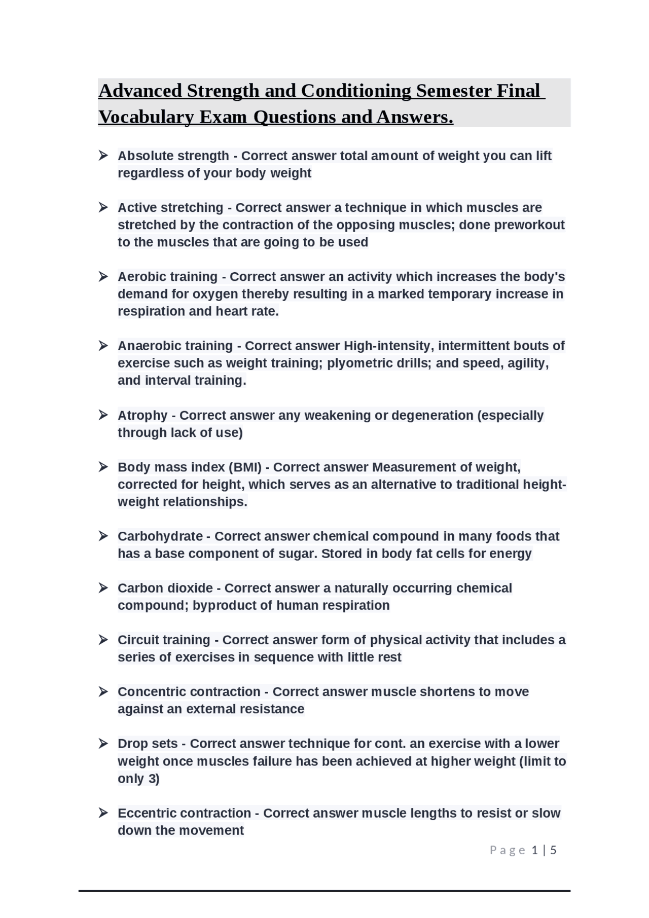 Advanced Strength and Conditioning Semester Final Vocabulary Exam ...