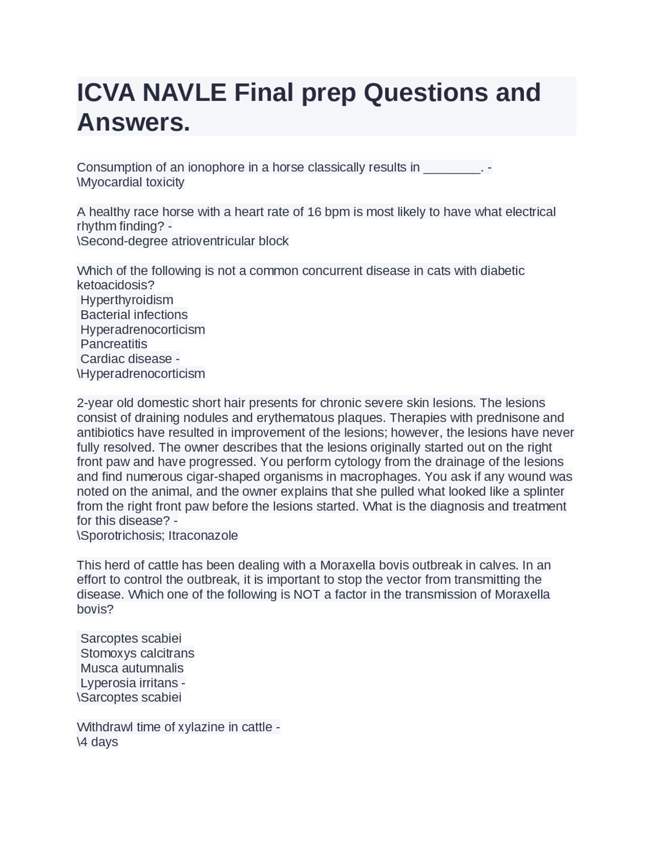 ICVA NAVLE Final prep Questions and Answers. | Exams Medicine | Docsity