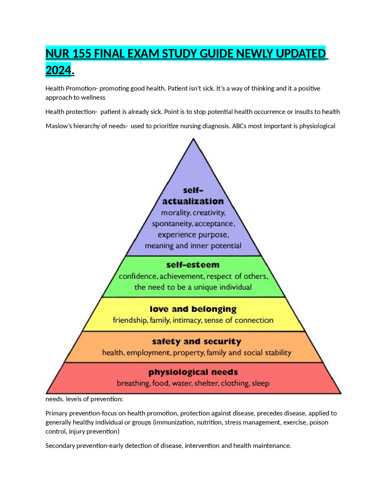 NUR 155 FINAL EXAM STUDY GUIDE NEWLY UPDATED 2024. | Exams Health ...