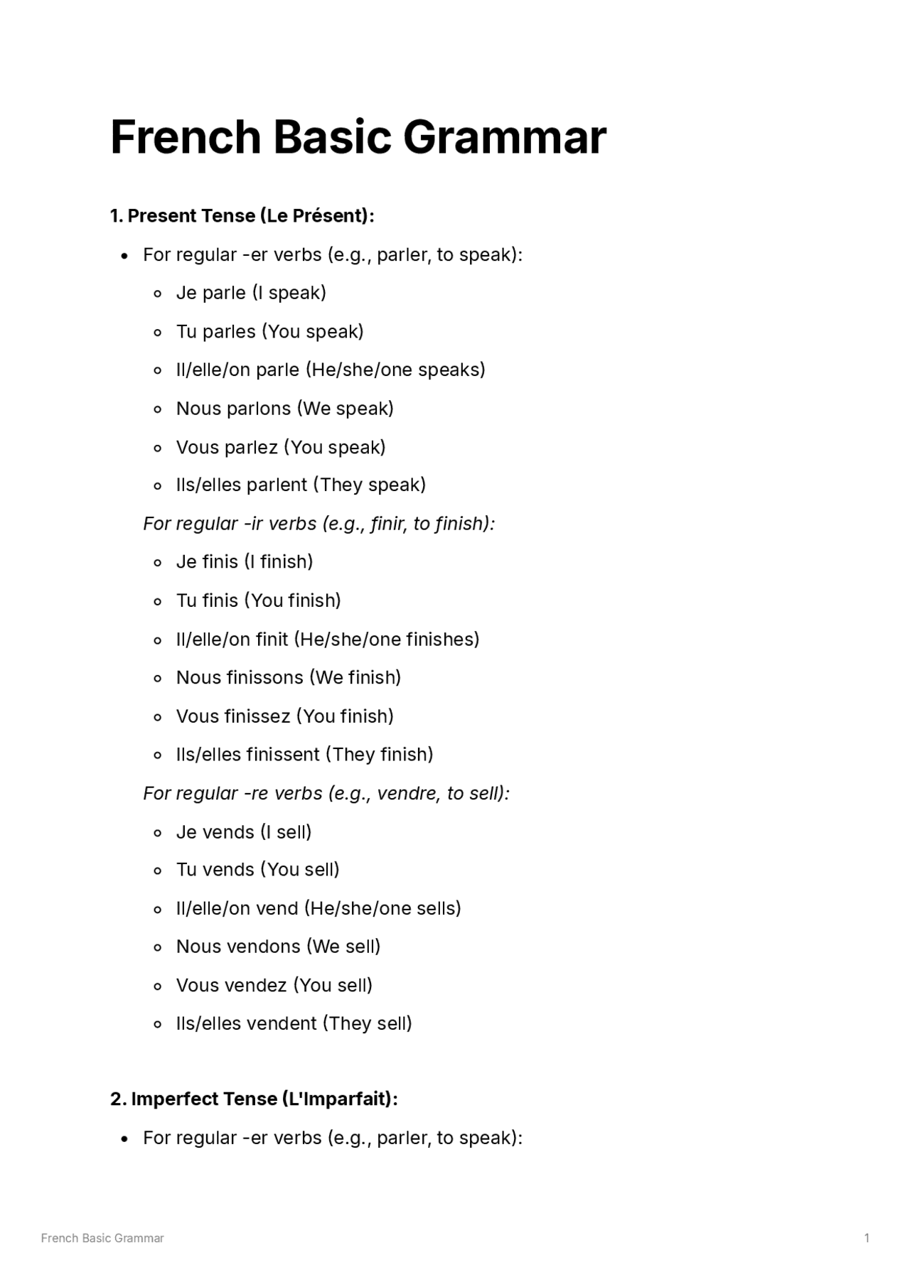 French Basic Grammar | Summaries French | Docsity