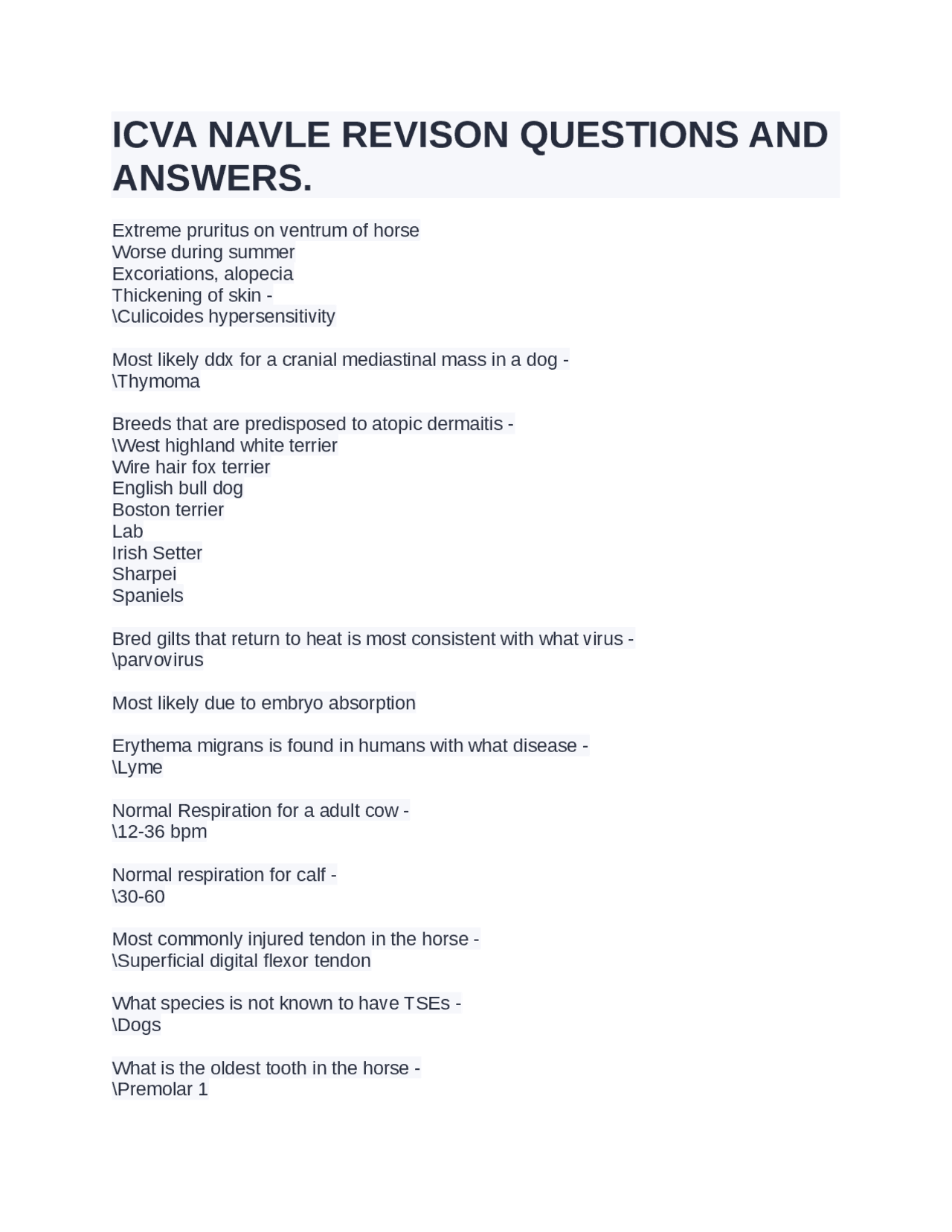 ICVA NAVLE REVISON QUESTIONS AND ANSWERS. | Exams Medicine | Docsity