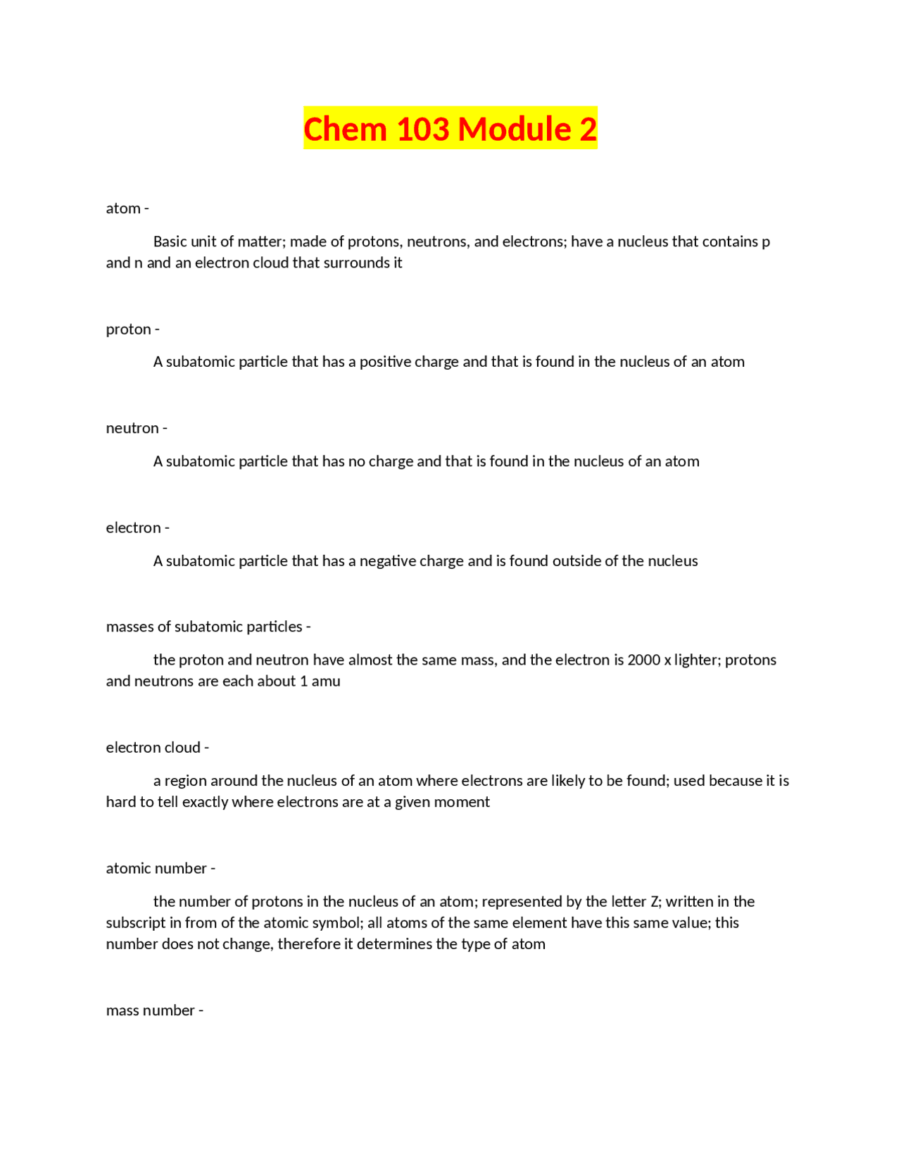 Chemistry 103 Module 2: Atomic Structure and Properties | Exams ...