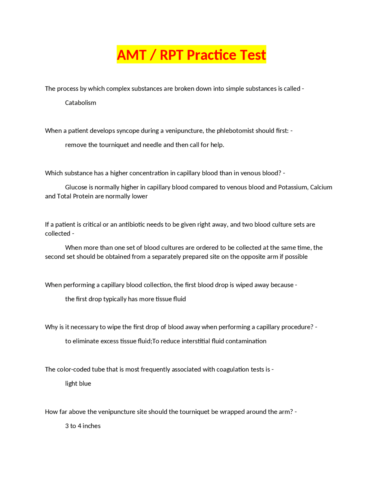 Phlebotomy Procedures and Best Practices | Exams Medicine | Docsity