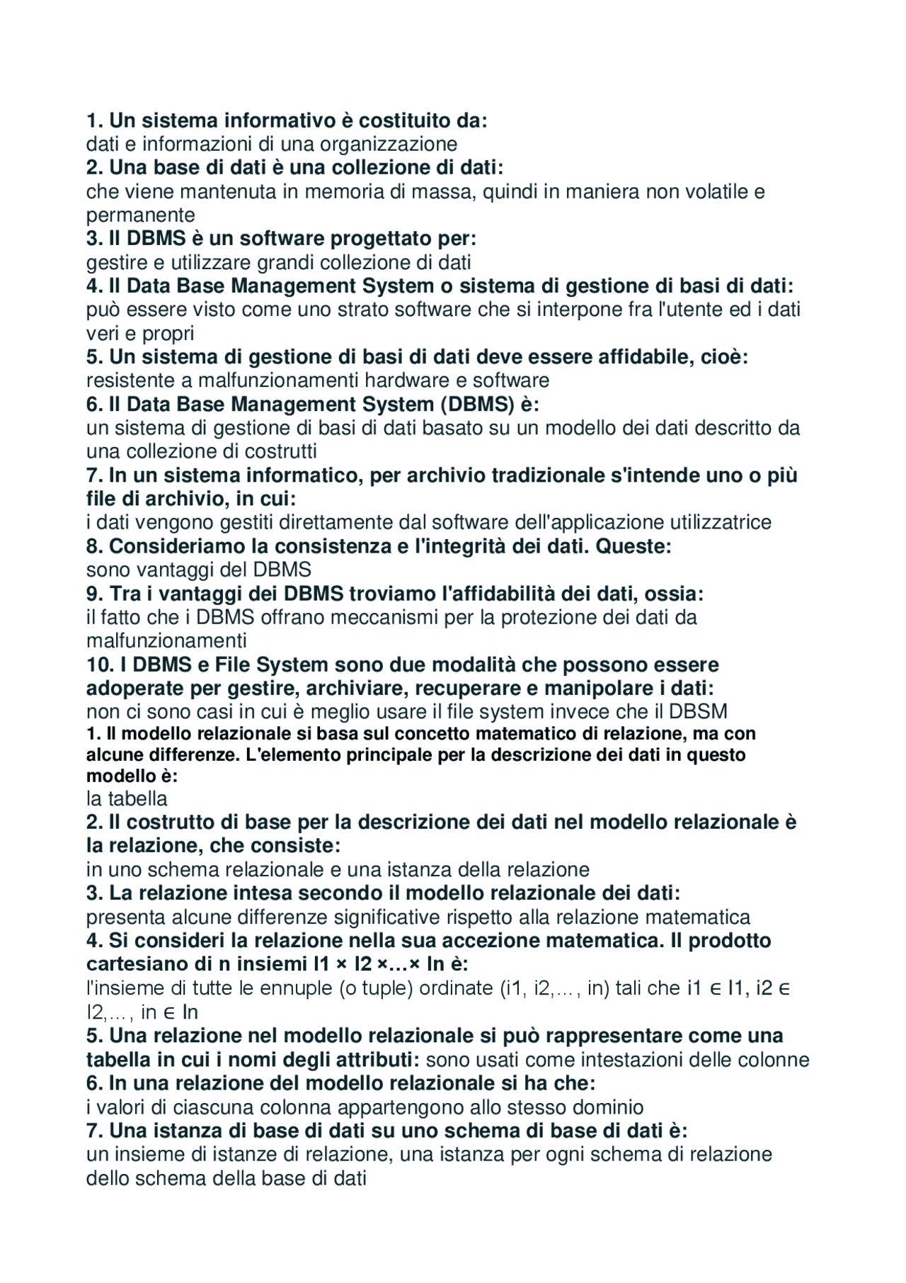 Sistemi informatizzati | Prove d'esame di Sistemi Informativi | Docsity