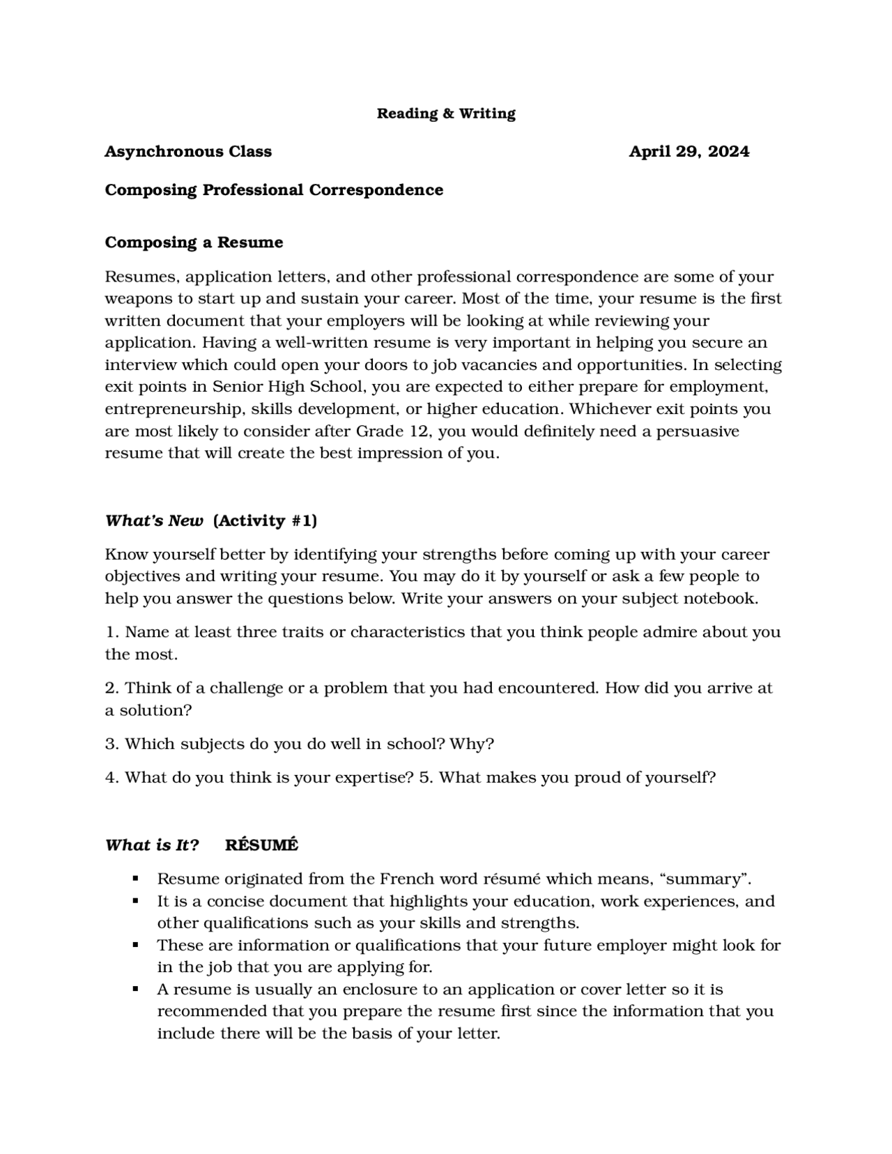 Reading And Writing Guides For grade 11 students | Lecture notes Law ...
