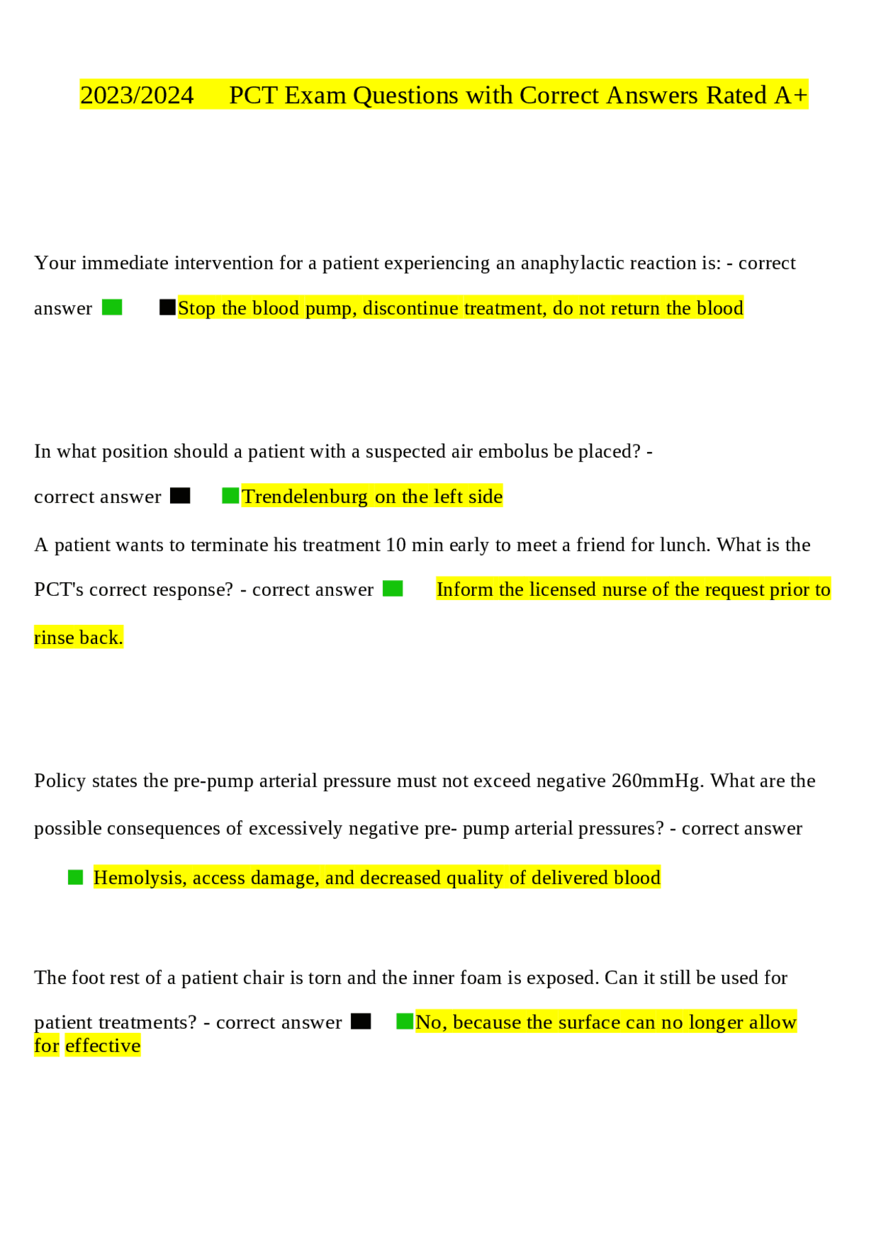 2023/2024 PCT Exam Questions with Correct Answers Rated A+ | Exams ...
