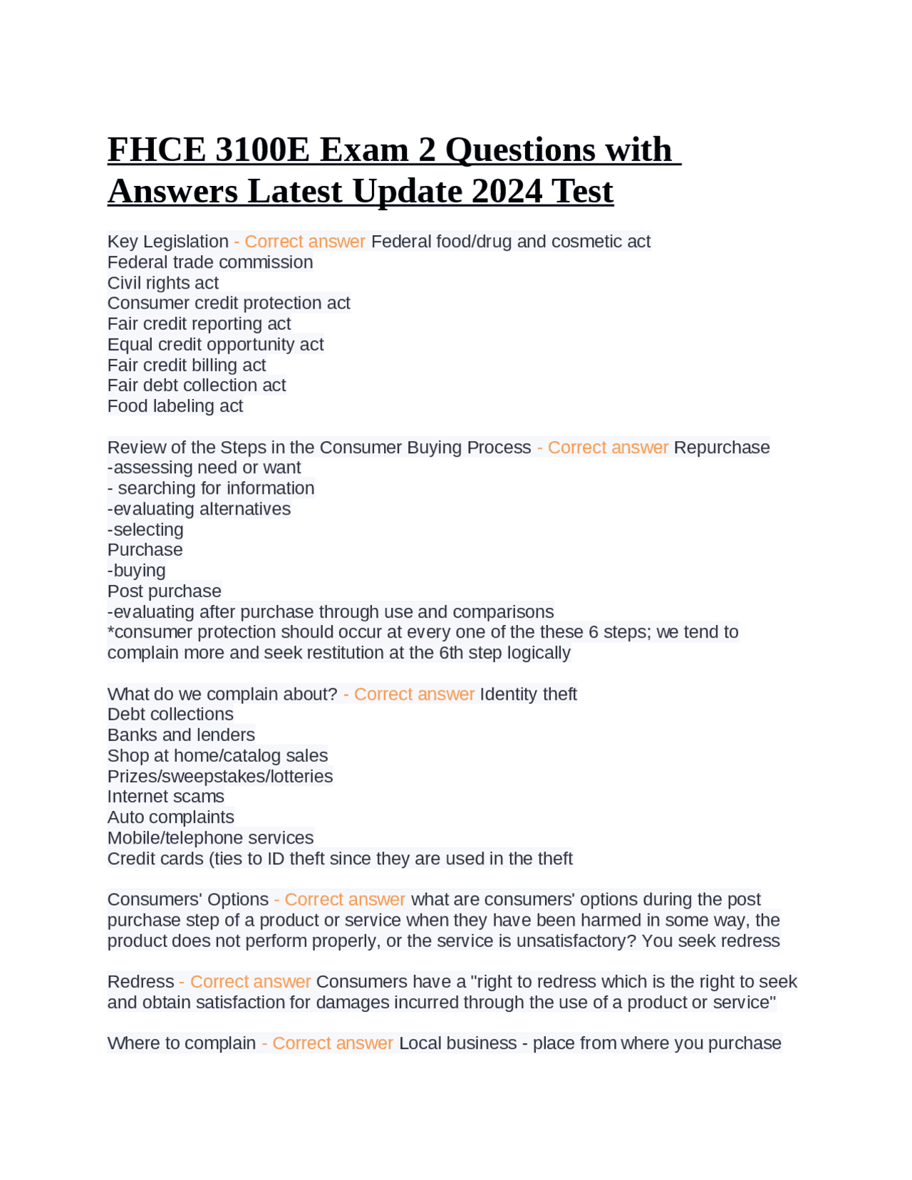 FHCE 3100E Exam 2 Questions with Answers Latest Update 2024 Test ...