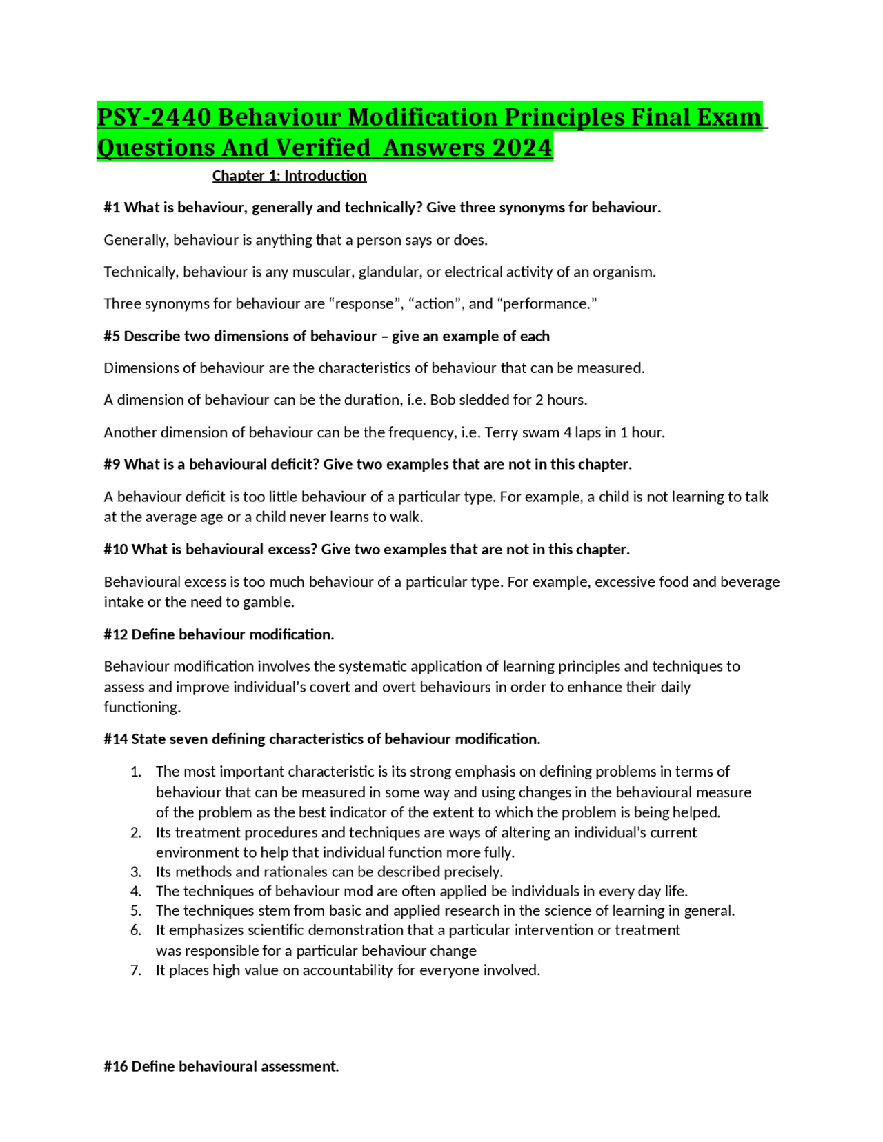 Behaviour Modification Principles: An Overview | Exams Psychology | Docsity
