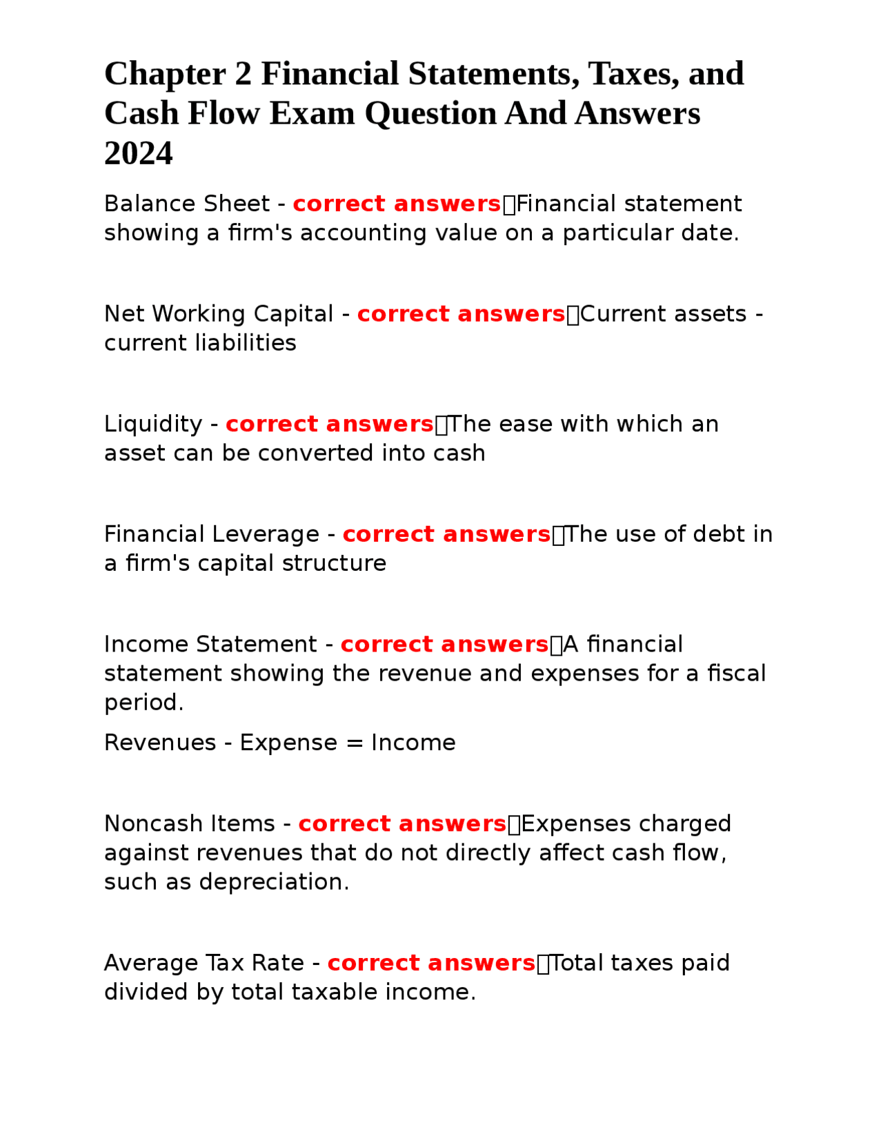Chapter 2 Financial Statements, Taxes, and Cash Flow Exam Question And ...