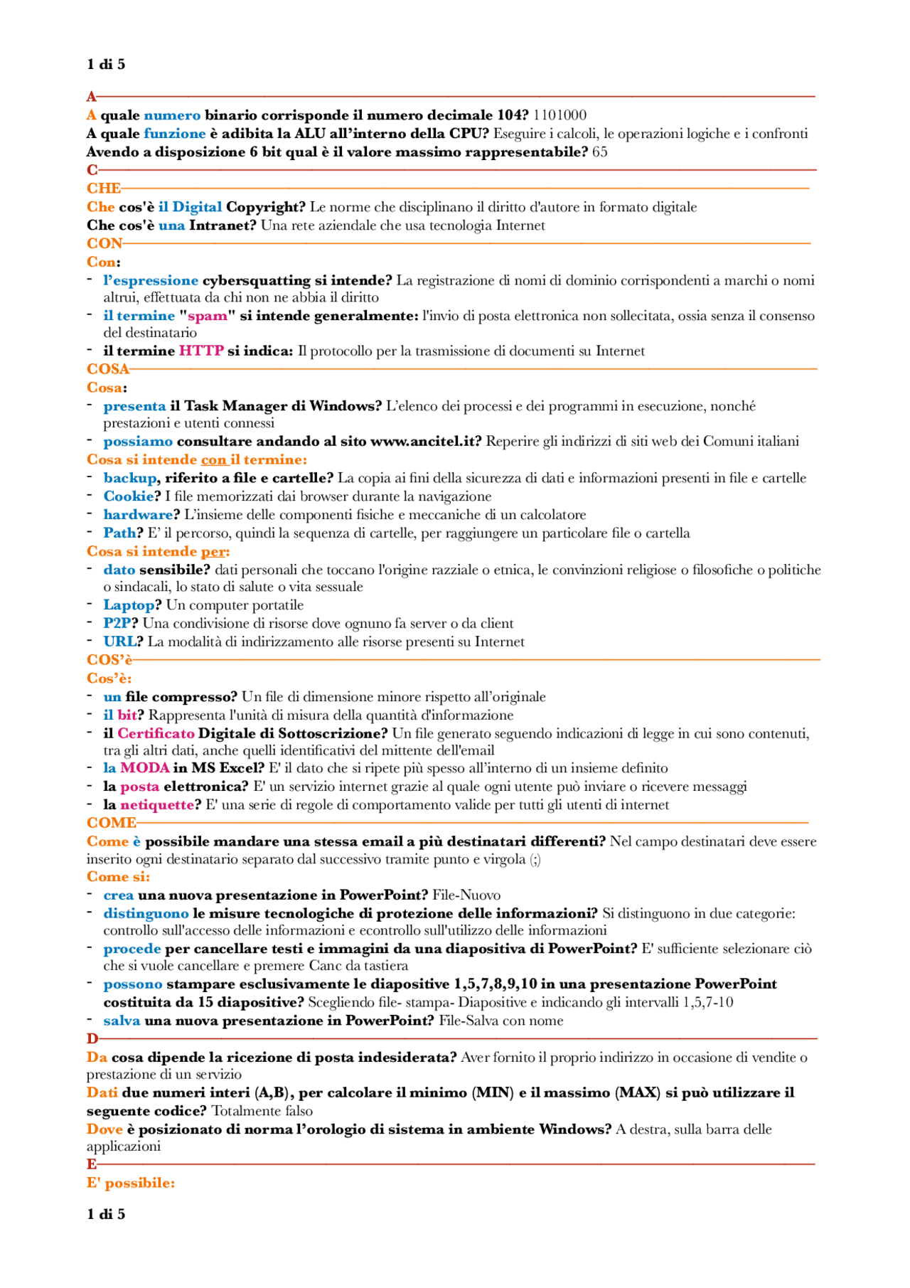 Paniere multiple svolto di ABILITA' INFORMATICHE E TELEMATICHE Botteri Riccardo | Panieri di ...