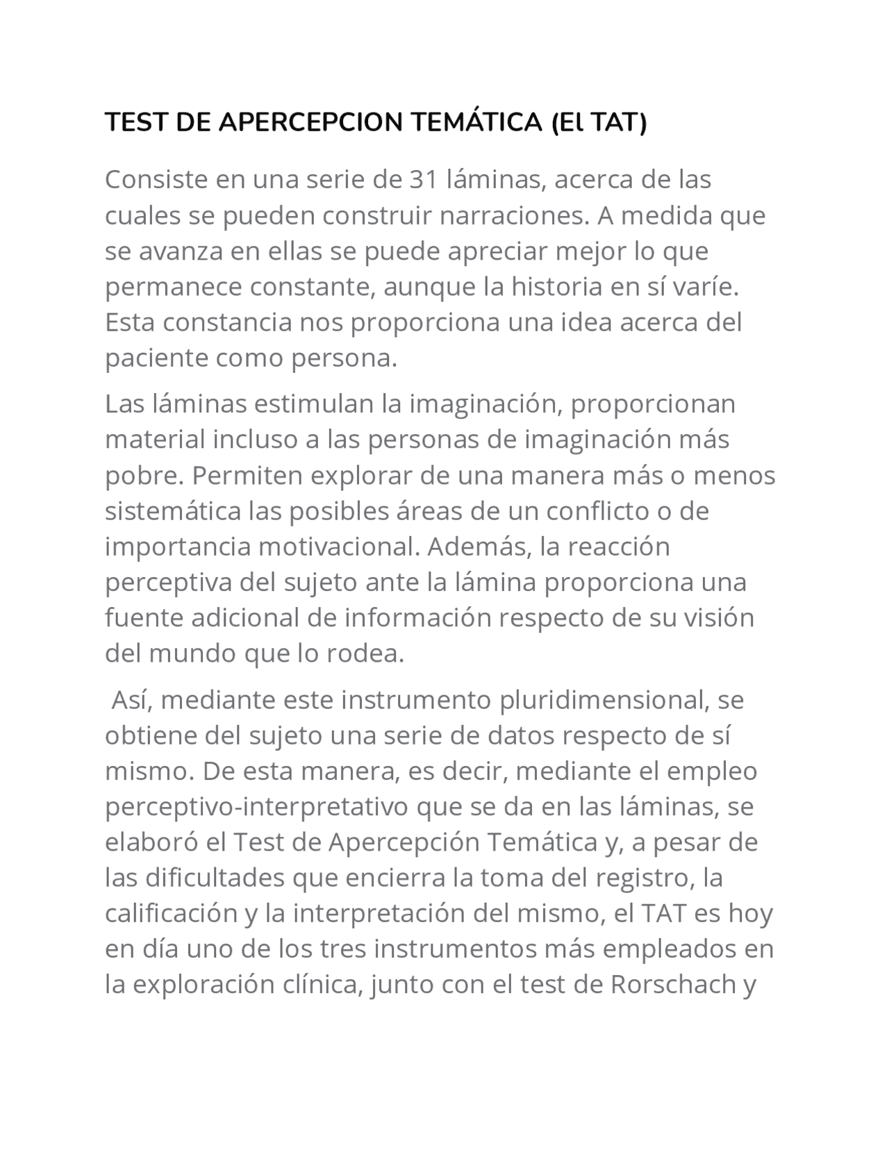 Test de apercepción tematica | Resúmenes de Diagnóstico | Docsity