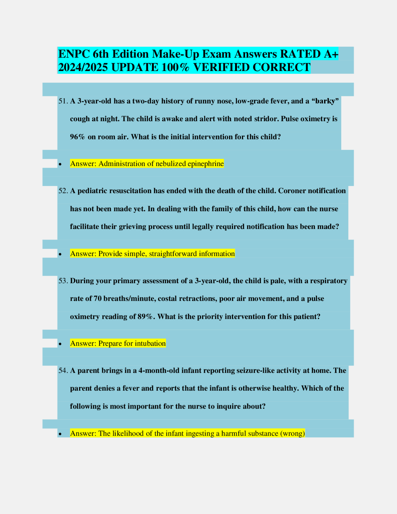 ENPC 6th Edition Make-Up Exam Answers RATED A+ 2024/2025 UPDATE 100% ...