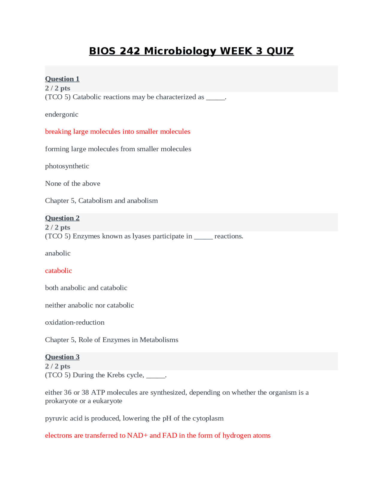 BIOS 242 Microbiology Week 3 Quiz (2 NEW Versions, 2024): Chamberlain ...