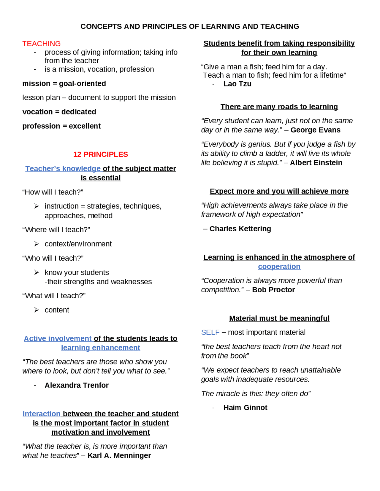 Concepts and Principles of Learning and Teaching | Summaries Education ...