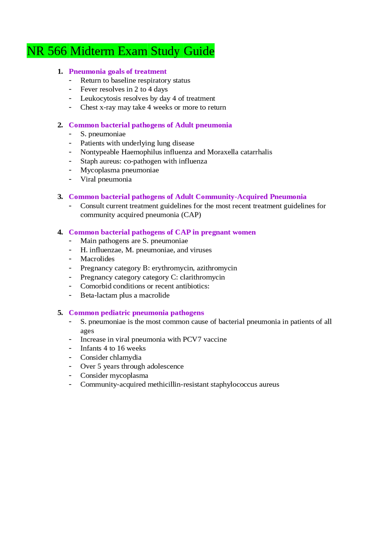 NR 566 Midterm Exam Study Guide (V2)(Latest, 2024):Chamberlain College ...