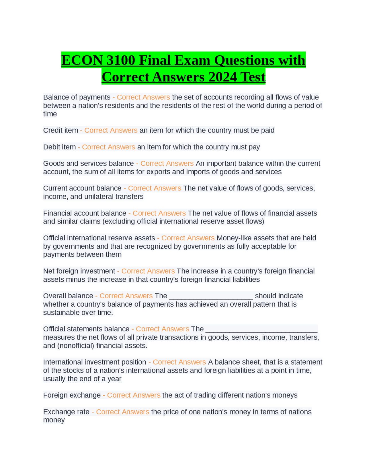 Foreign Exchange Concepts and Theories | Exams Economics | Docsity